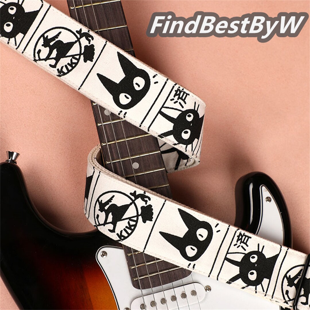 Cute Cartoon Cat Guitar Strap, Handmade Guitar Strap, Cute Black Cat ...