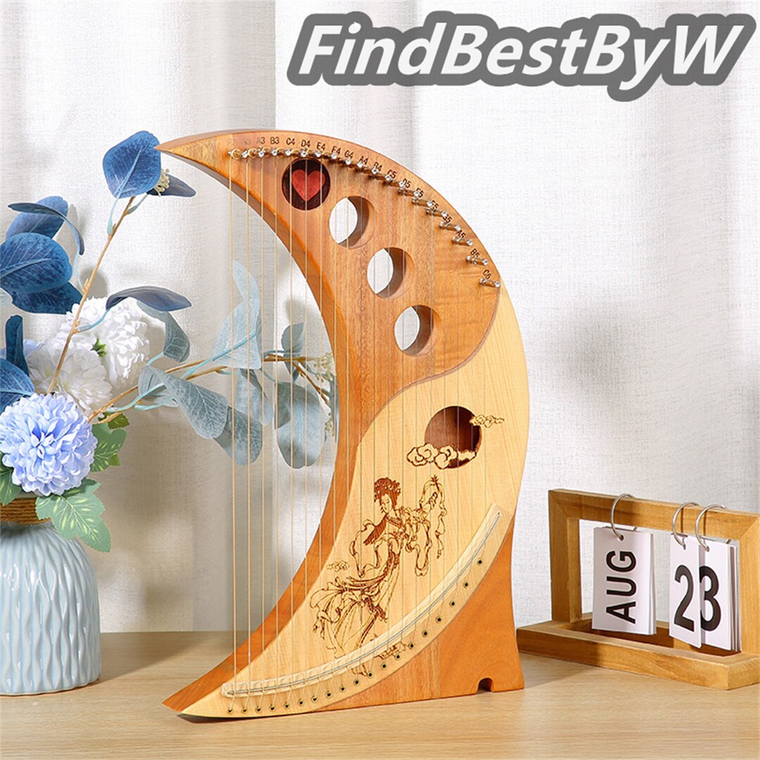19 String Vintage Moon Lyre Harp, Moon Shape Lyre Harm, Moon Veneer ...