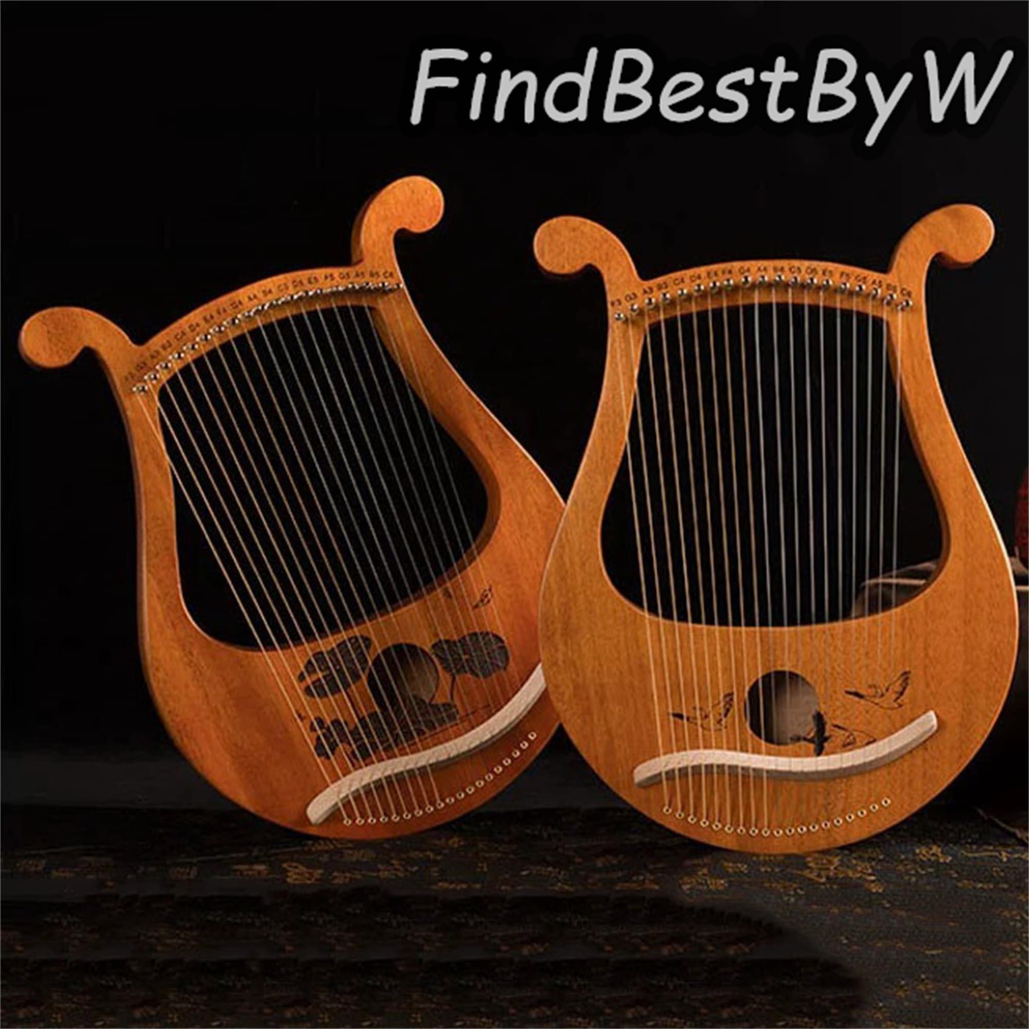 19 String Moon Lyre Harp Wood String Instrument Beginners Harp 19
