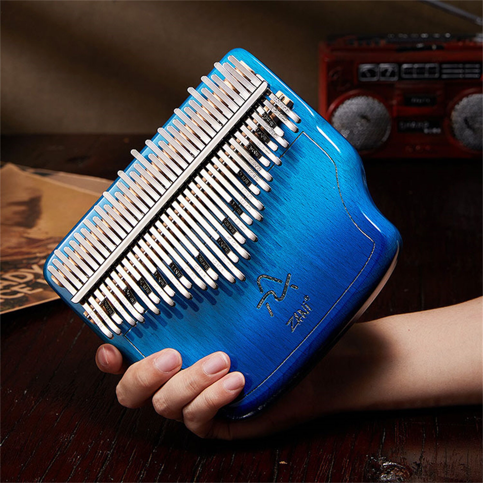 34 Keys Gradient Beech Kalimba Thumb Piano, Modern Thumb Piano, Walnut ...