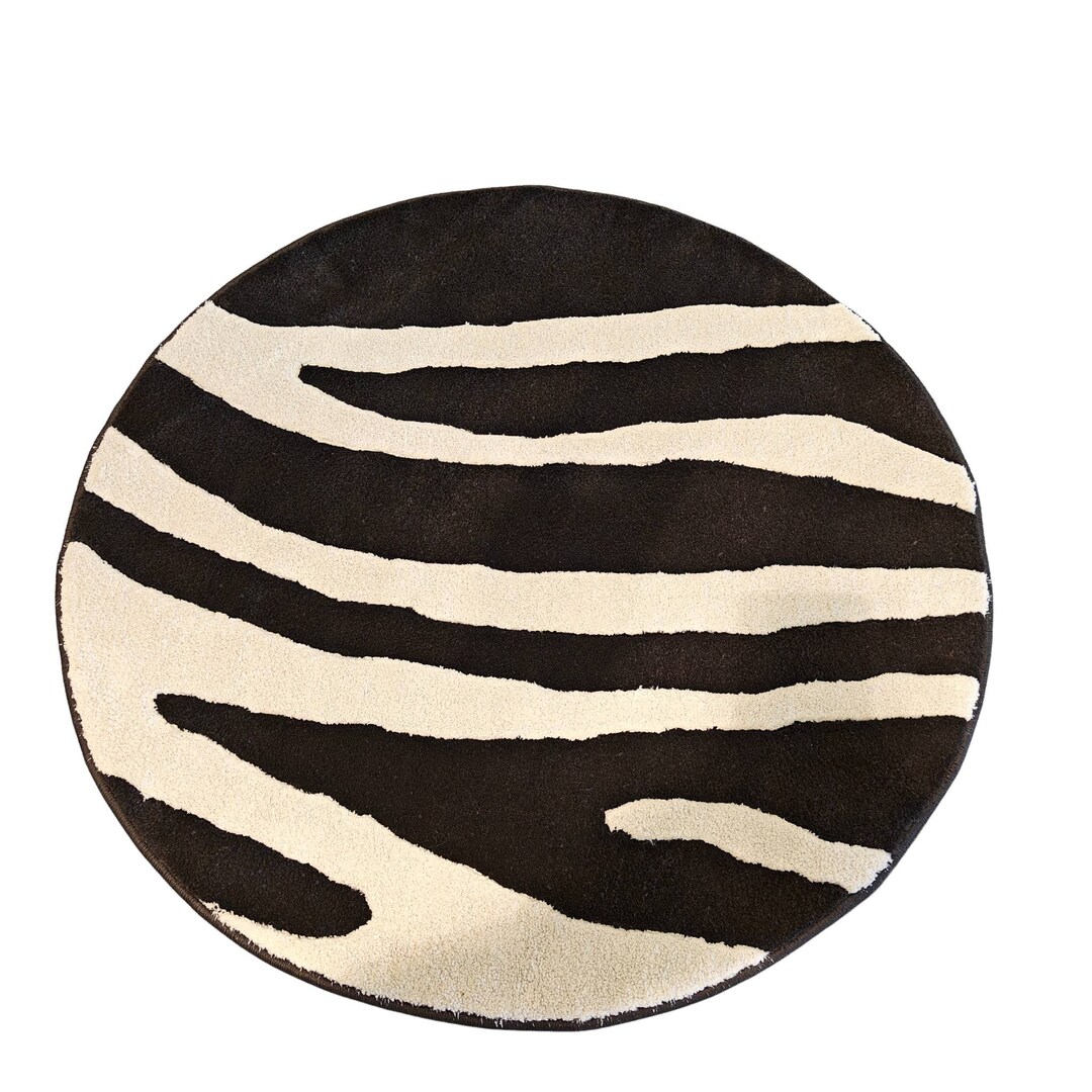 Zebra Tufted Round Rug - Black-white - Etsy