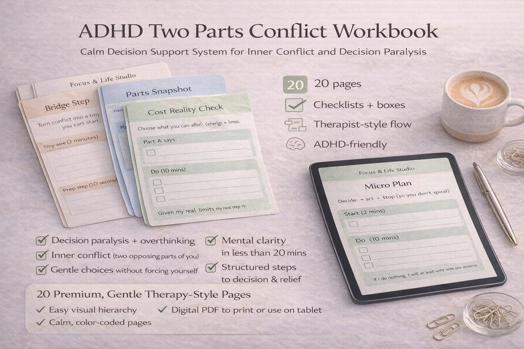 ADHD Two Parts Conflict Workbook (20 Pages) | When Two Parts of You ...