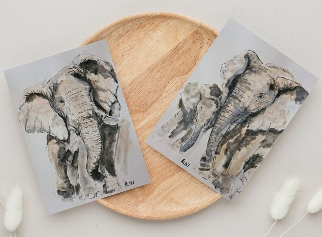 Watercolour Elephants Printable Greeting Cards-set of 2 - Etsy