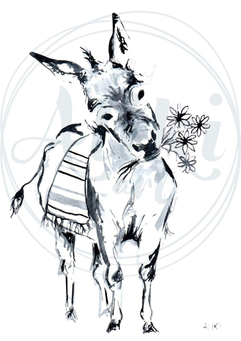 Donkey Watercolour Instant Downloadable Art Print "bringing You Joy" - Etsy