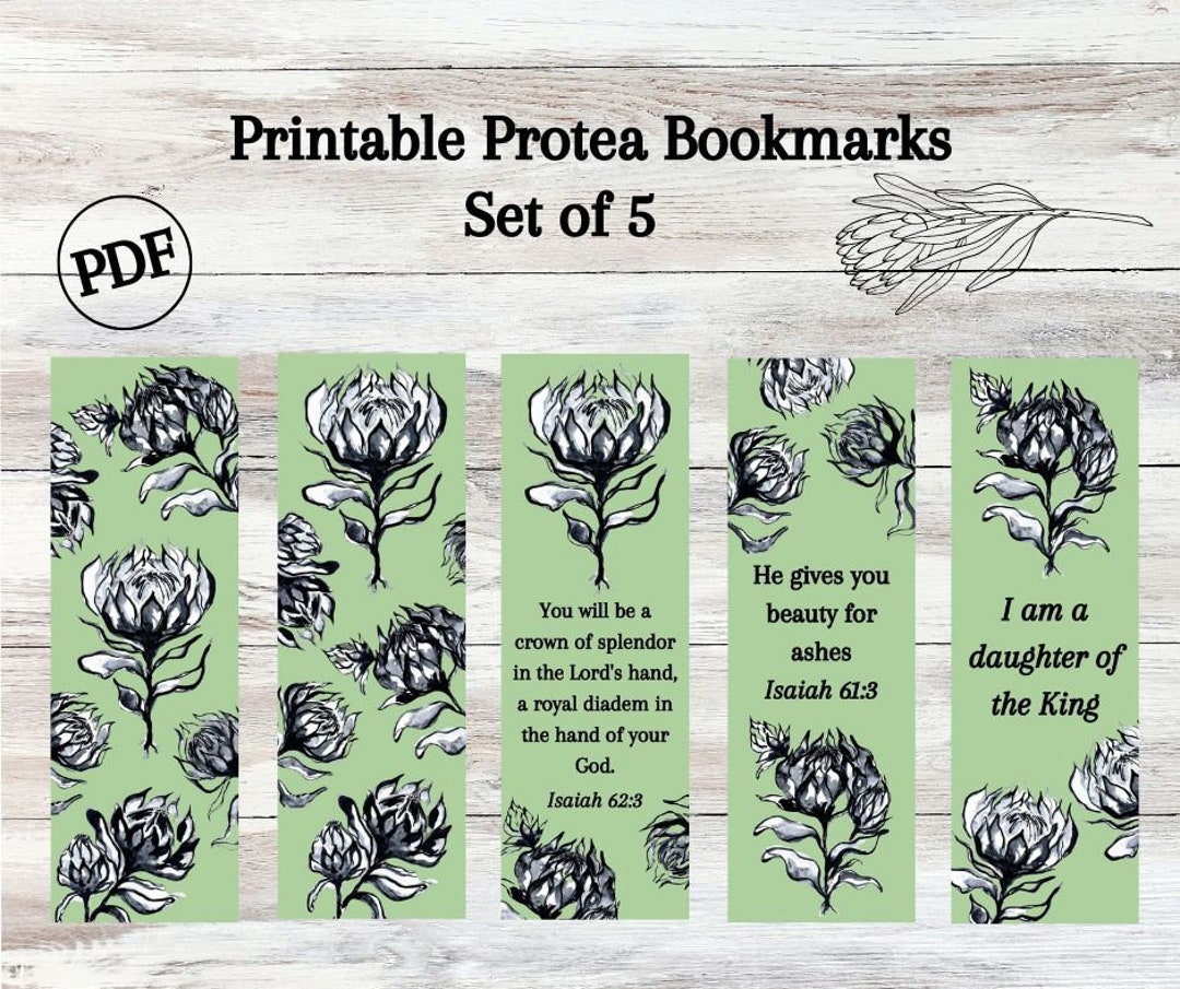 Printable Protea Themed Bookmarks Set of 5 - Etsy
