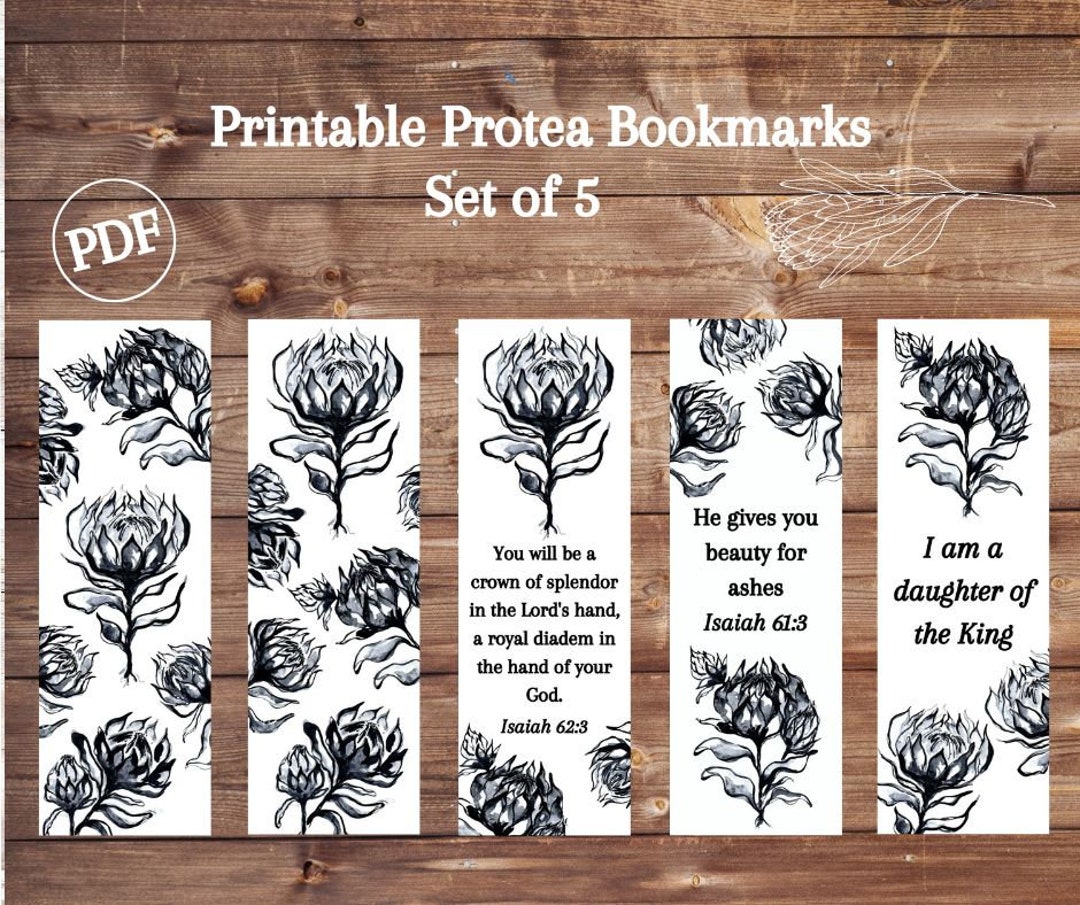 Printable Protea Themed Bookmarks Set of 5 - Etsy