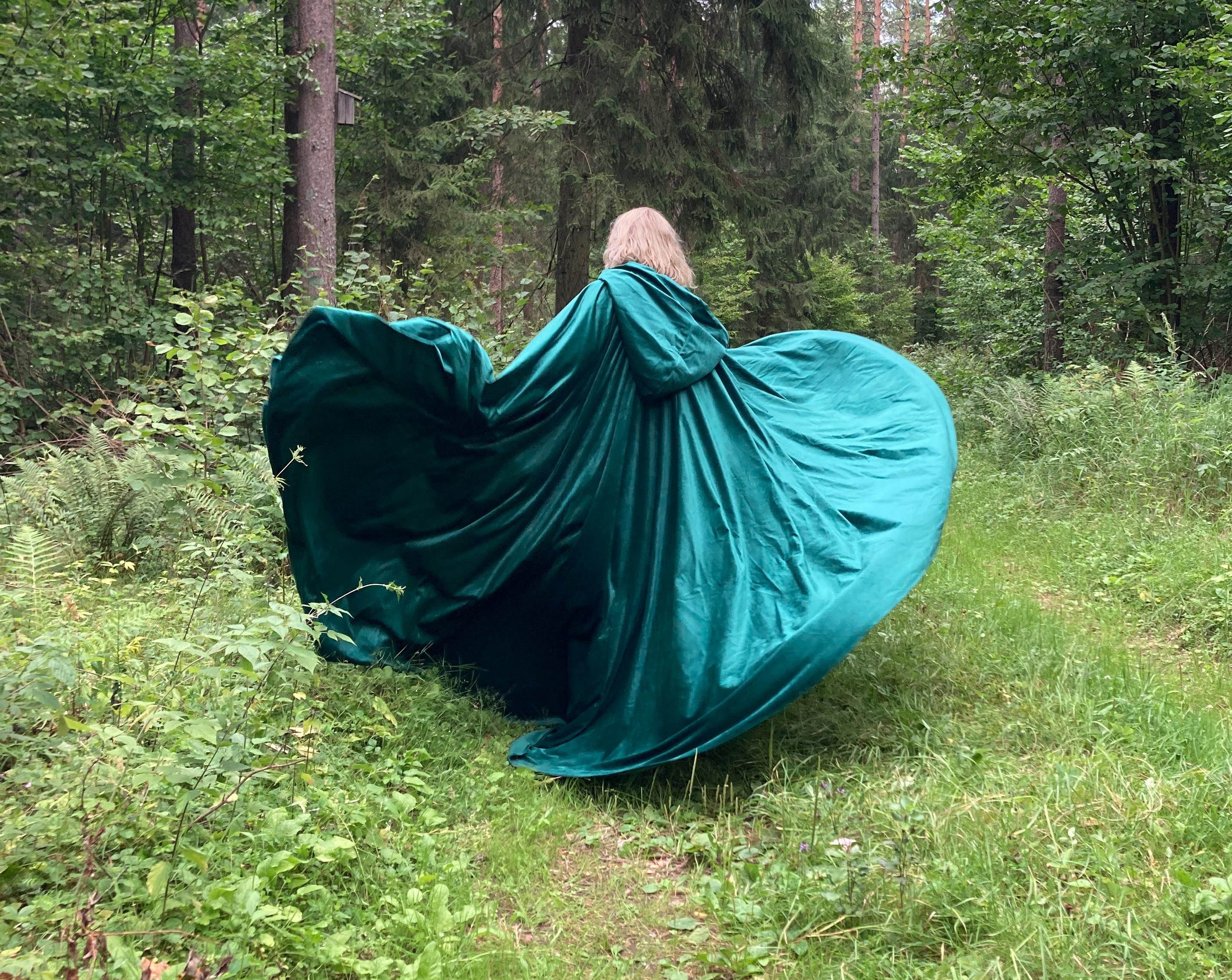 Forest Green Velvet Hooded Cloak - Full Circle Cape for Women - Elven ...