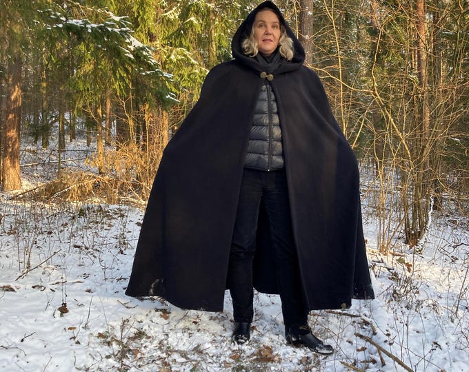 Black FULL CIRCLE Cloak~ Hooded Cloak~ Renaissance Faire Cloaks ...