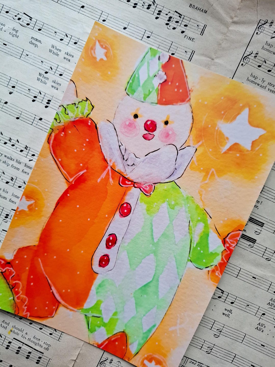 Yippee the Clown A5 Art Print, Kawaii Watercolour Print, Clowncore ...