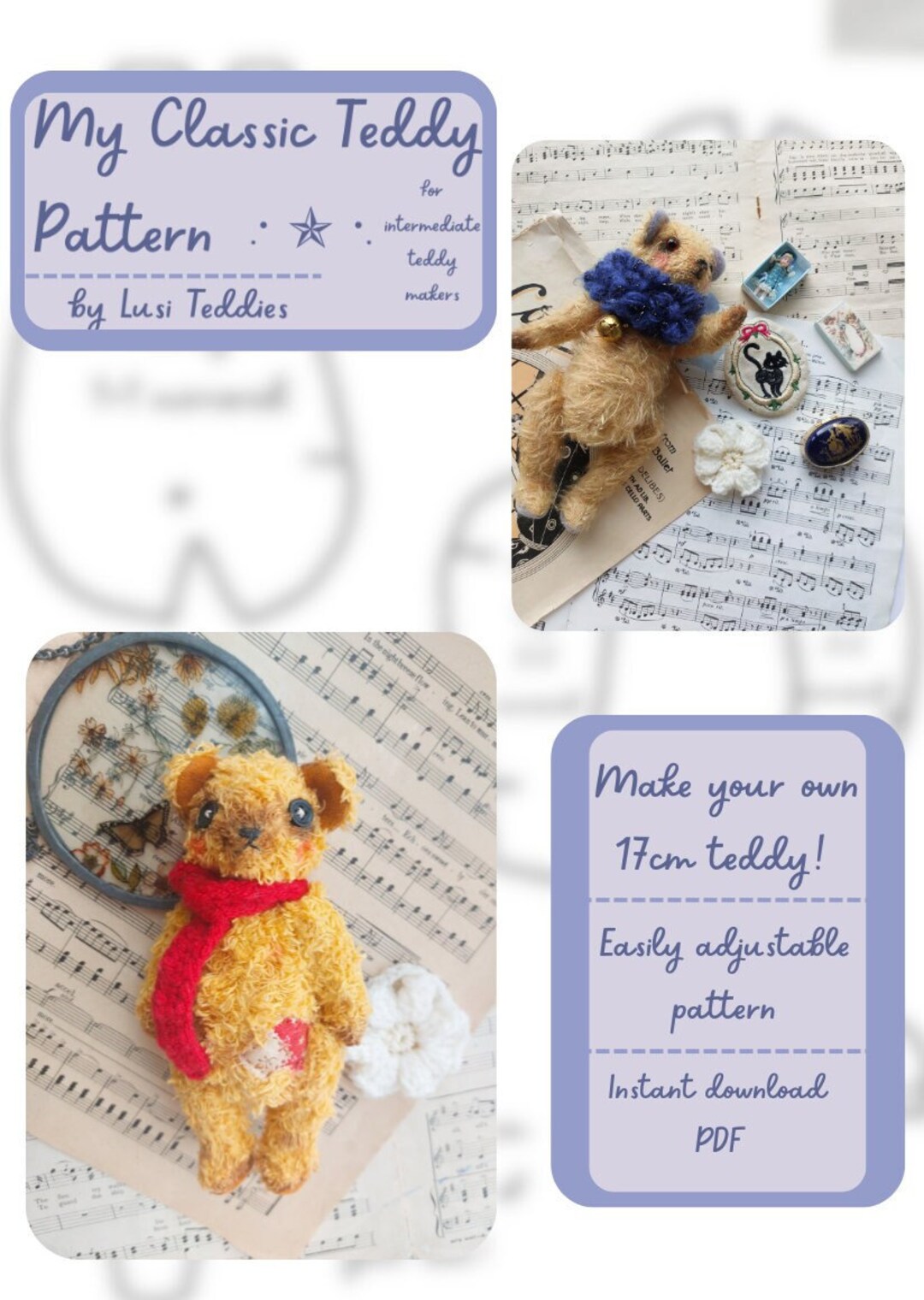 Artist Teddy Bear PDF Sewing Pattern, Soft Toy Pattern, Teddy Bear ...