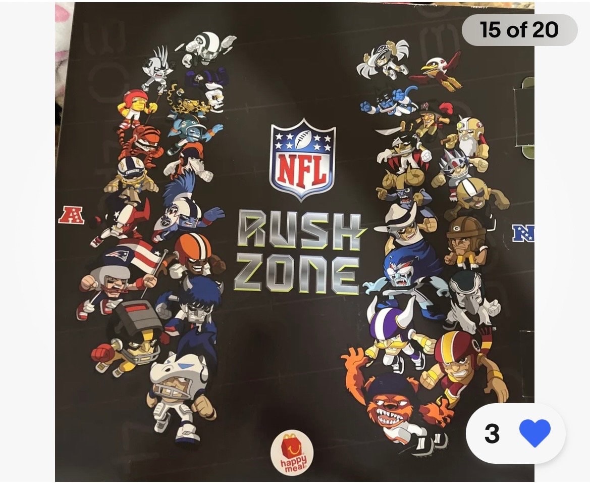 Mcdonalds NFL Rush Zone All 32 Team Characters With Matching Football. Mcdonalds Display Remains ...