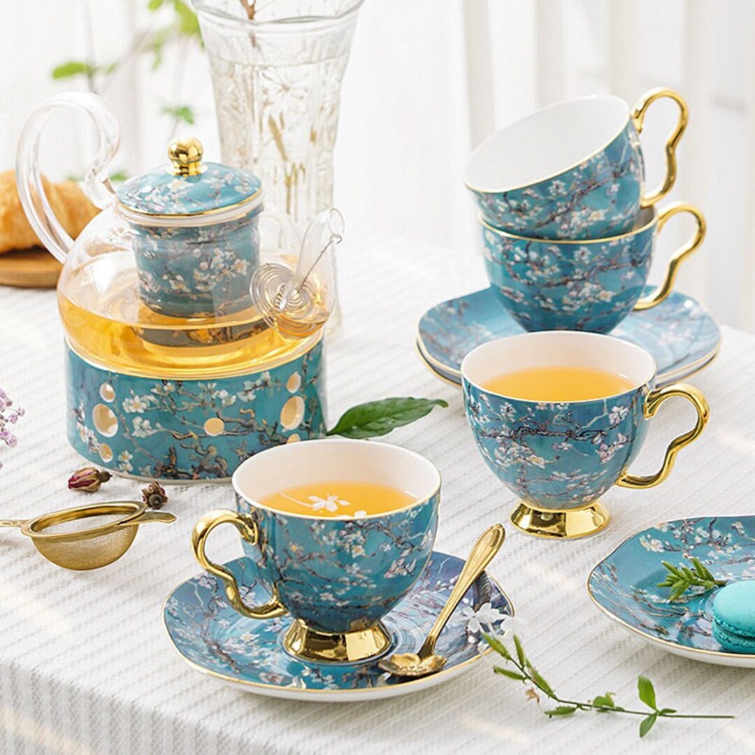 European Flower Tea Set Afternoon Tea Set Ceramic Coffee Cup and Saucer Glass Fruit Flower ...