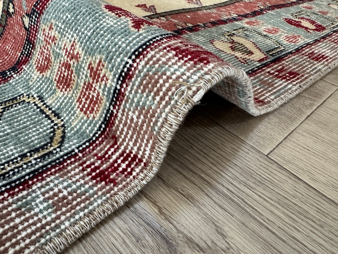 4x7 Beige Red Blue Turkish Rug, Natural Oushak Rug, Vintage Living Room ...