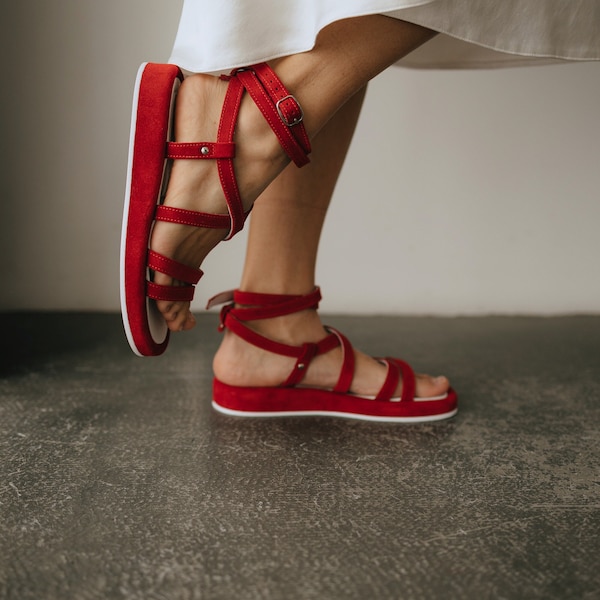 Red Sandals - Etsy