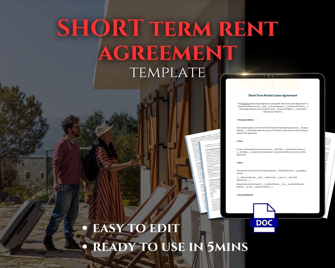 Short Term Rental Agreement, Vacation Rental Agreements, Short Term ...