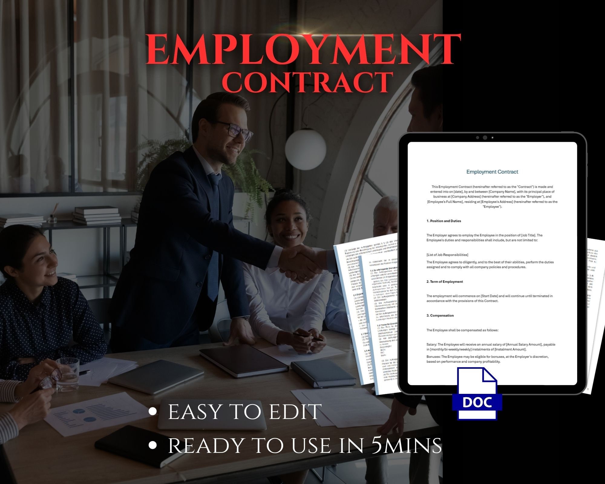 Employment Contract Agreement, New Employee Agreement, Employment ...