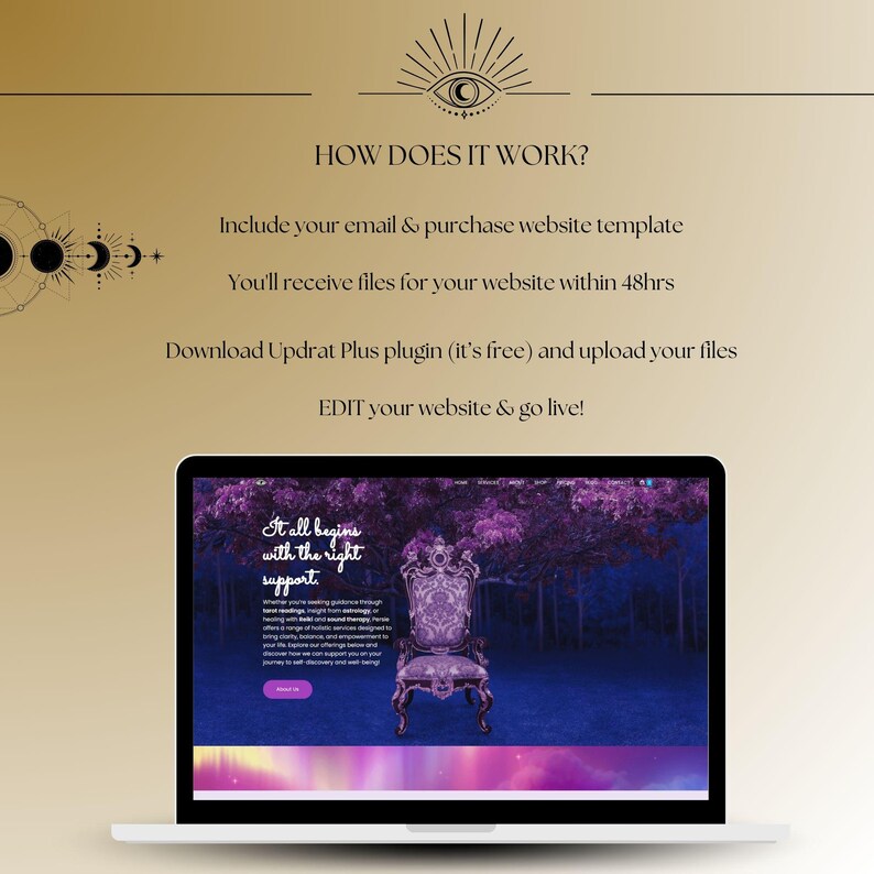 Spiritual Wordpress Website Template, Wordpress Astrologer Coach Theme, Healer Boho Moon Magic ...