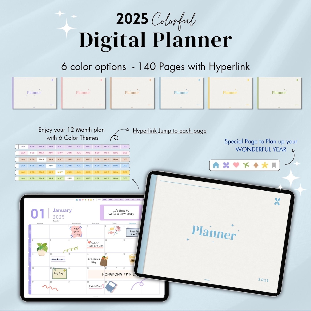 2025 Digital Planner Colorful - LANDSCAPE - Etsy