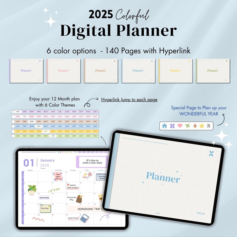 2025 Digital Planner Colorful - LANDSCAPE - Etsy