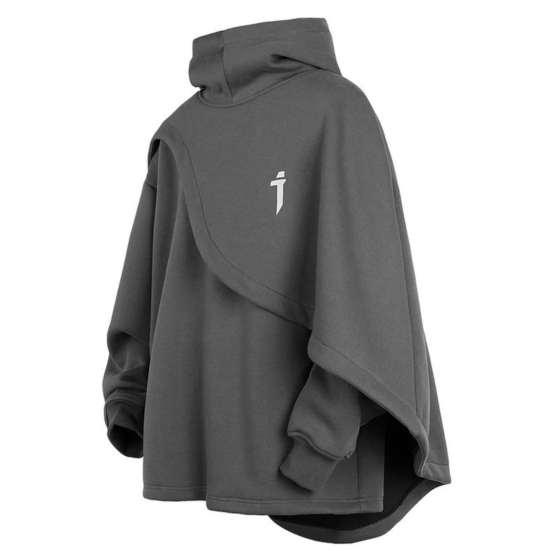 Techwear Hoodie High Neck Cloak Set Mens Harajuku Streetwear Sweatshirt ...