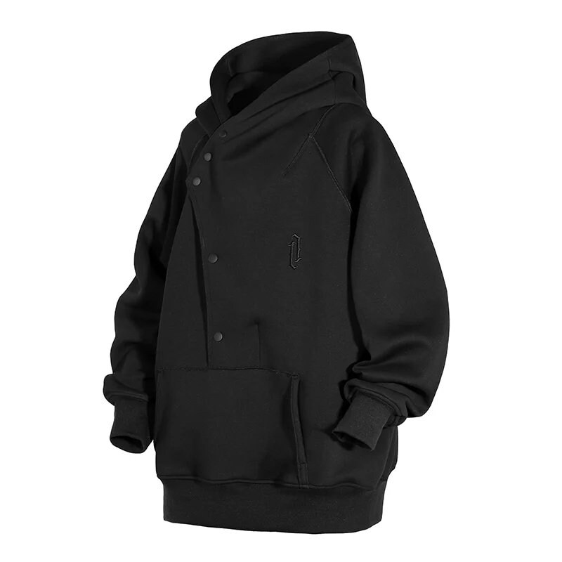 Cyberpunk Techwear Hoodie,unisex Oblique Placket Hooded Sweater,black ...