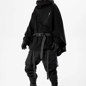Techwear Hoodie High Neck Cloak Set Mens Harajuku Streetwear Sweatshirt ...