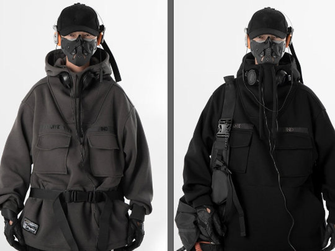 Techwear Hoodie,autumn Chest Pocket Sweater,casual Pullover Hooded ...