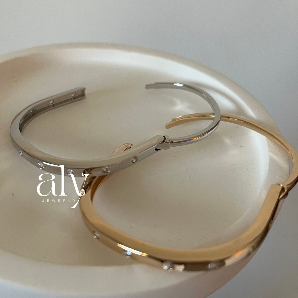 18K Gold & Silver Plated Locked Braclet, U Lock Braclet, Zircon Stone ...