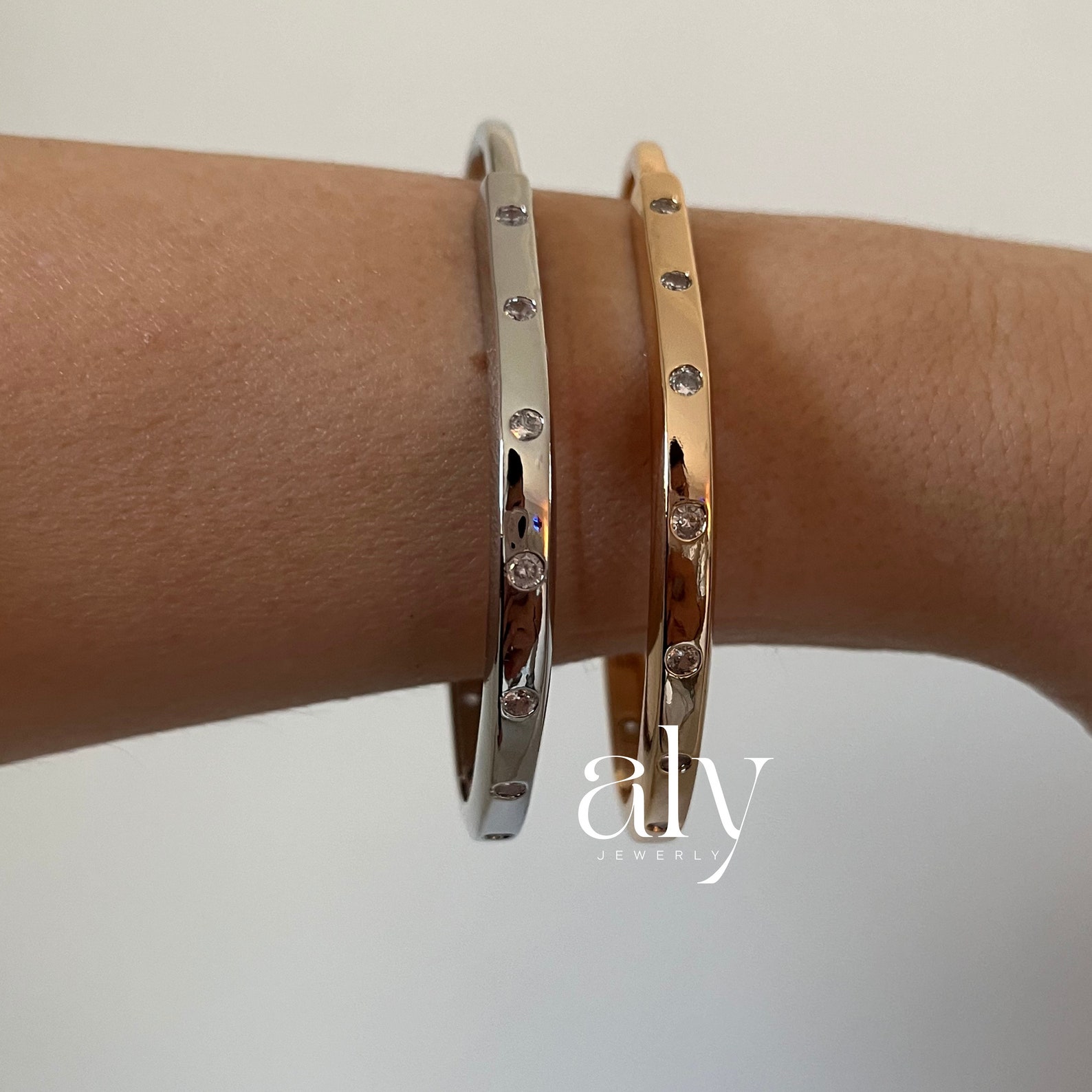 18K Gold & Silver Plated Locked Braclet, U Lock Braclet, Zircon Stone ...