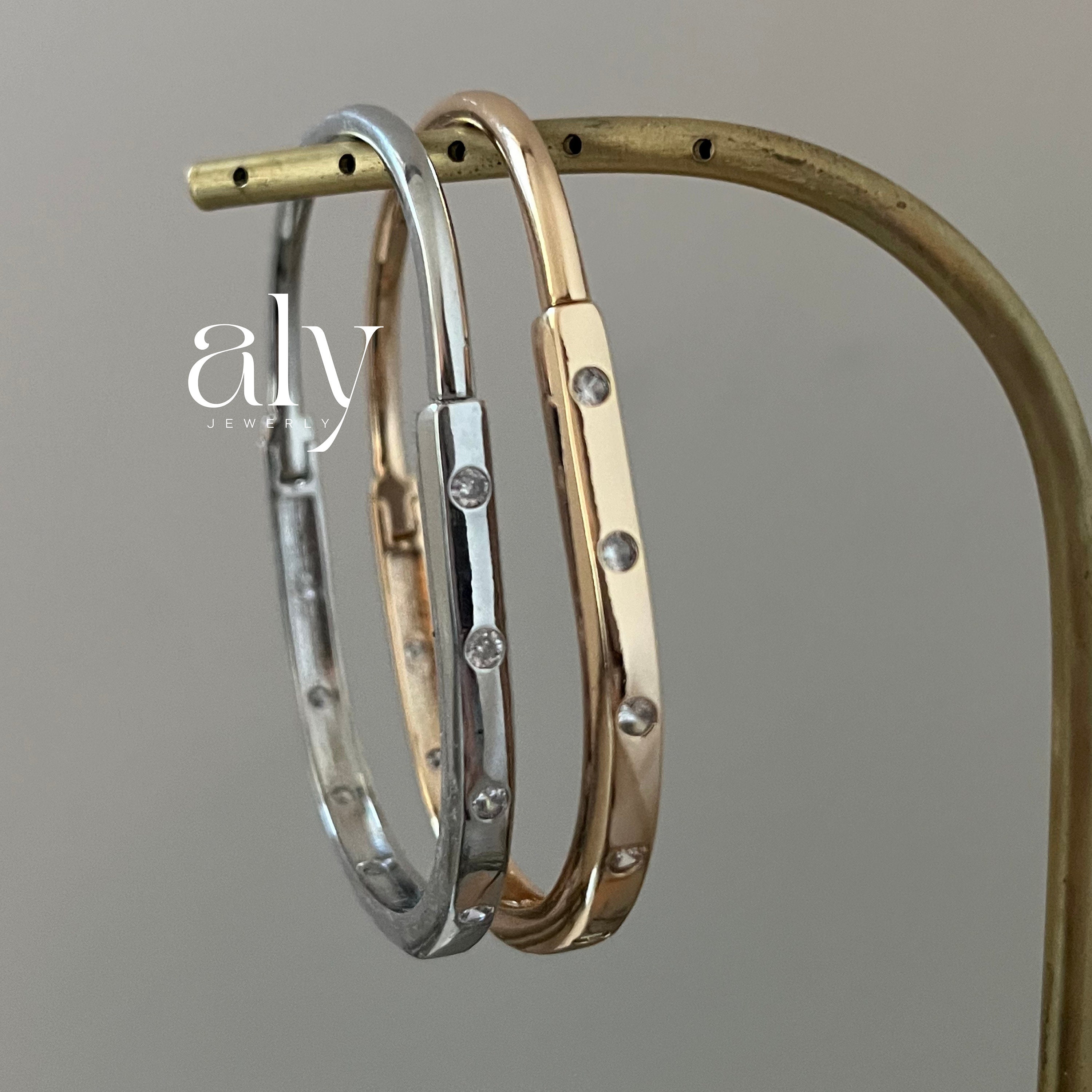 18K Gold & Silver Plated Locked Braclet, U Lock Braclet, Zircon Stone ...