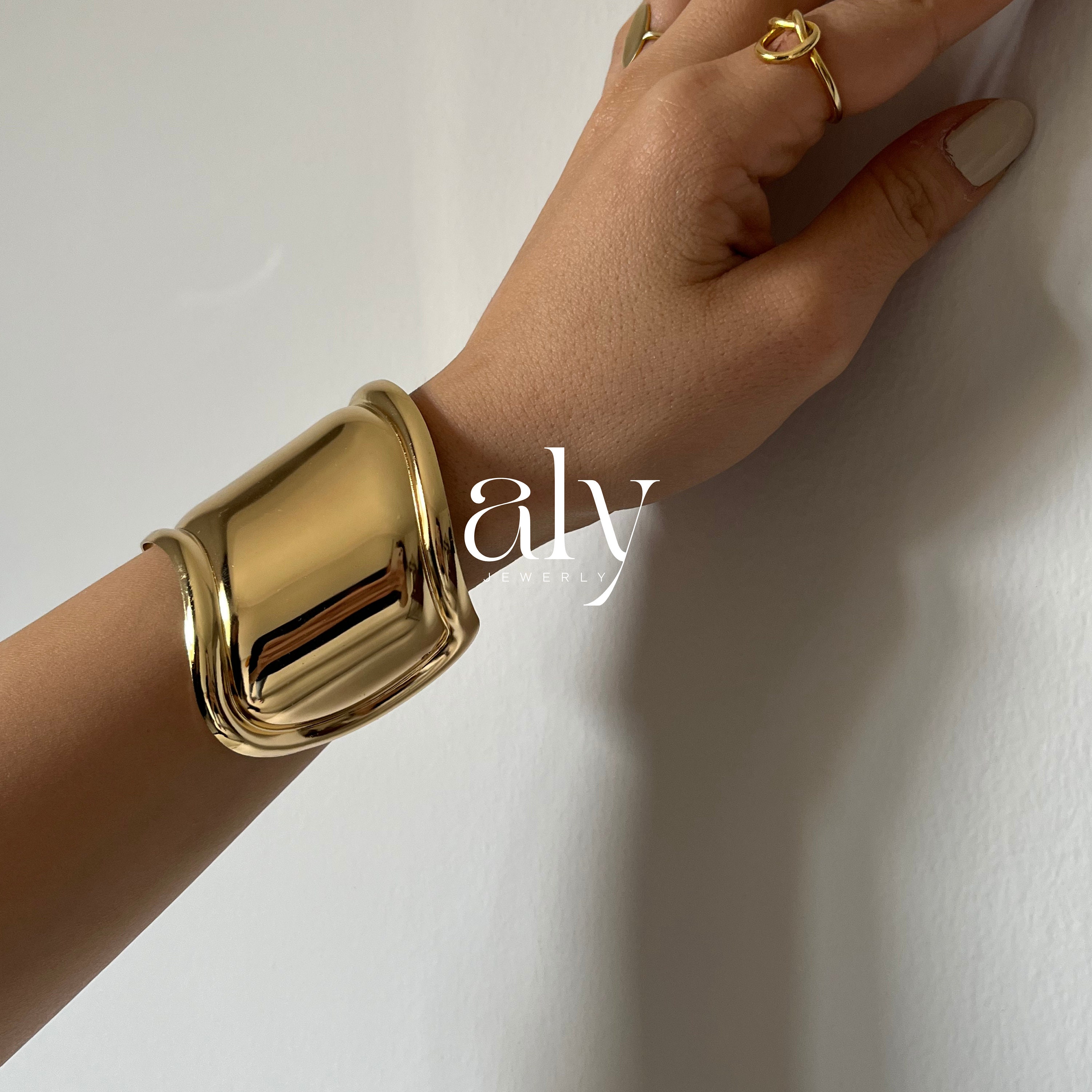 18K Gold & Silver Plated Silver Bone Cuff Bracelet,wide Open Cuff ...