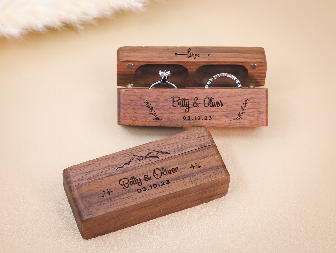 Personalized Ring Box Double Engagement Wood Ring Bearer Box Proposal ...