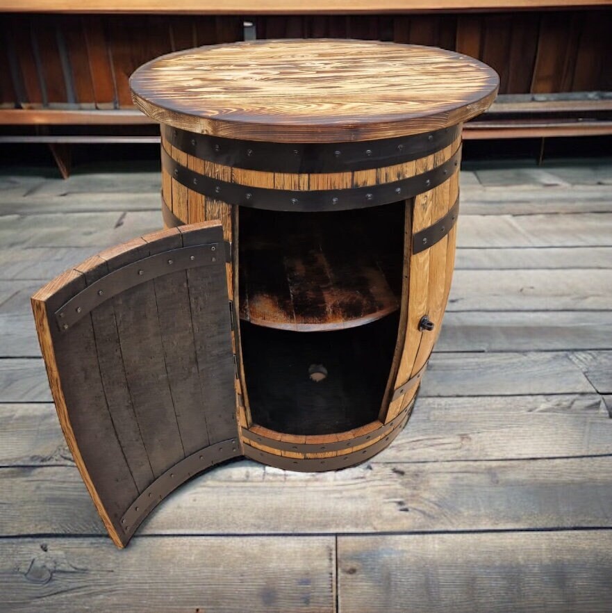 Oak Whiskey Barrel Cabinet With Tabletop, Barrel Storage Unit With Door ...