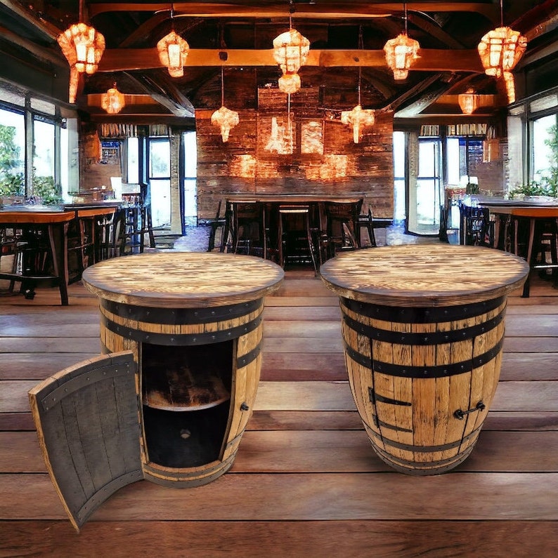 Oak Whiskey Barrel Cabinet With Tabletop, Barrel Storage Unit With Door ...