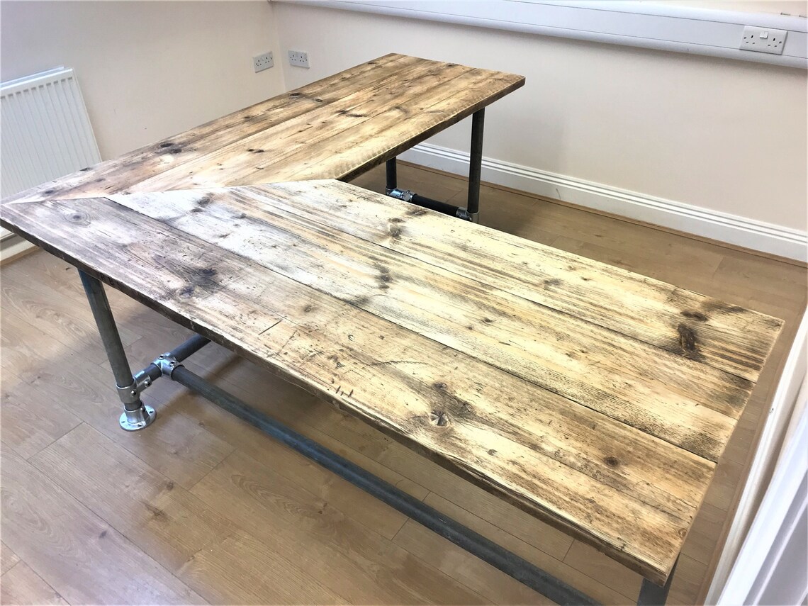 Corner Office Desk 3 Board Wide Custom Made Desk Reclaimed Scaffold ...