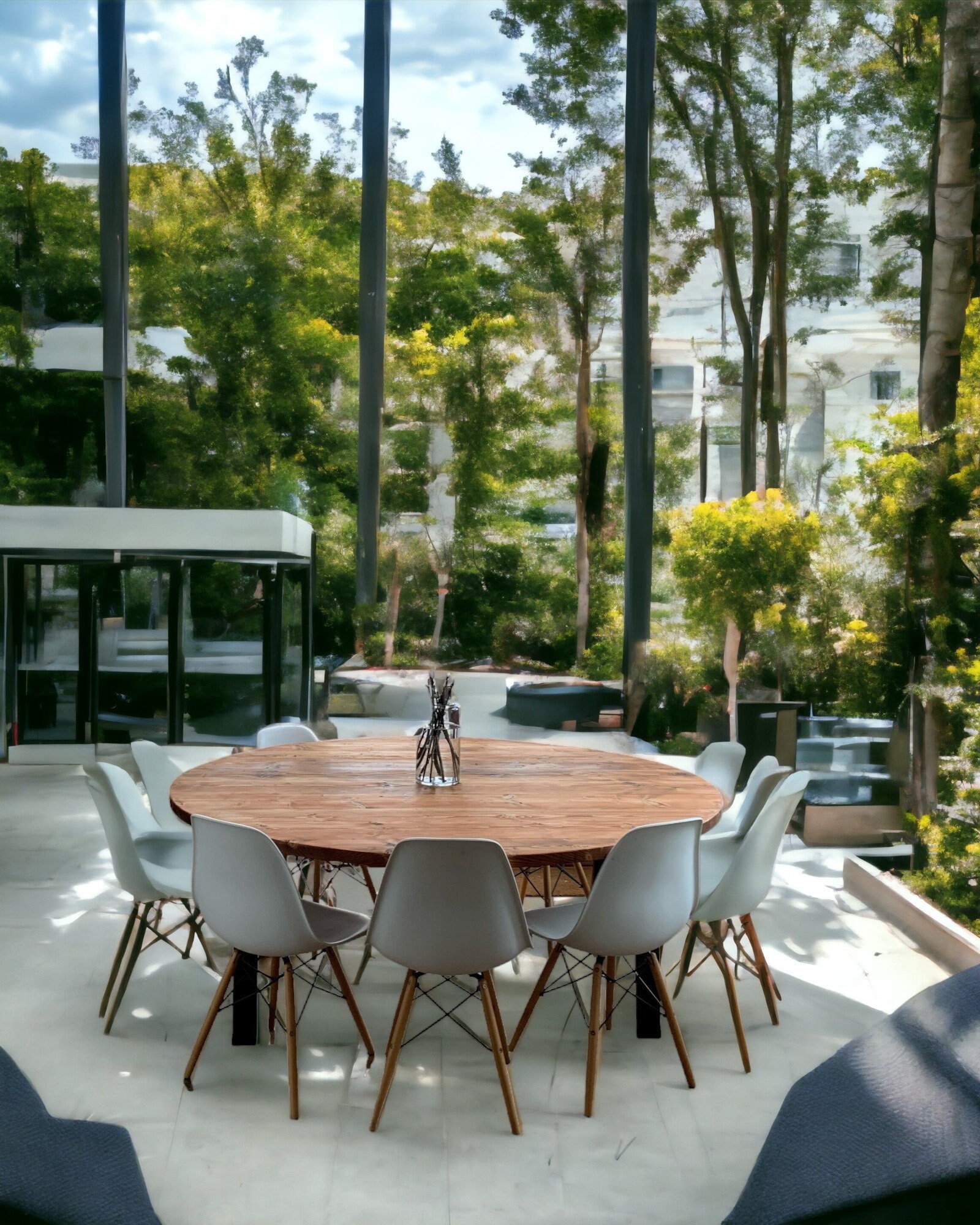 Outdoor Circular Round Table Custom Made Reclaimed Wood Garden Use A ...