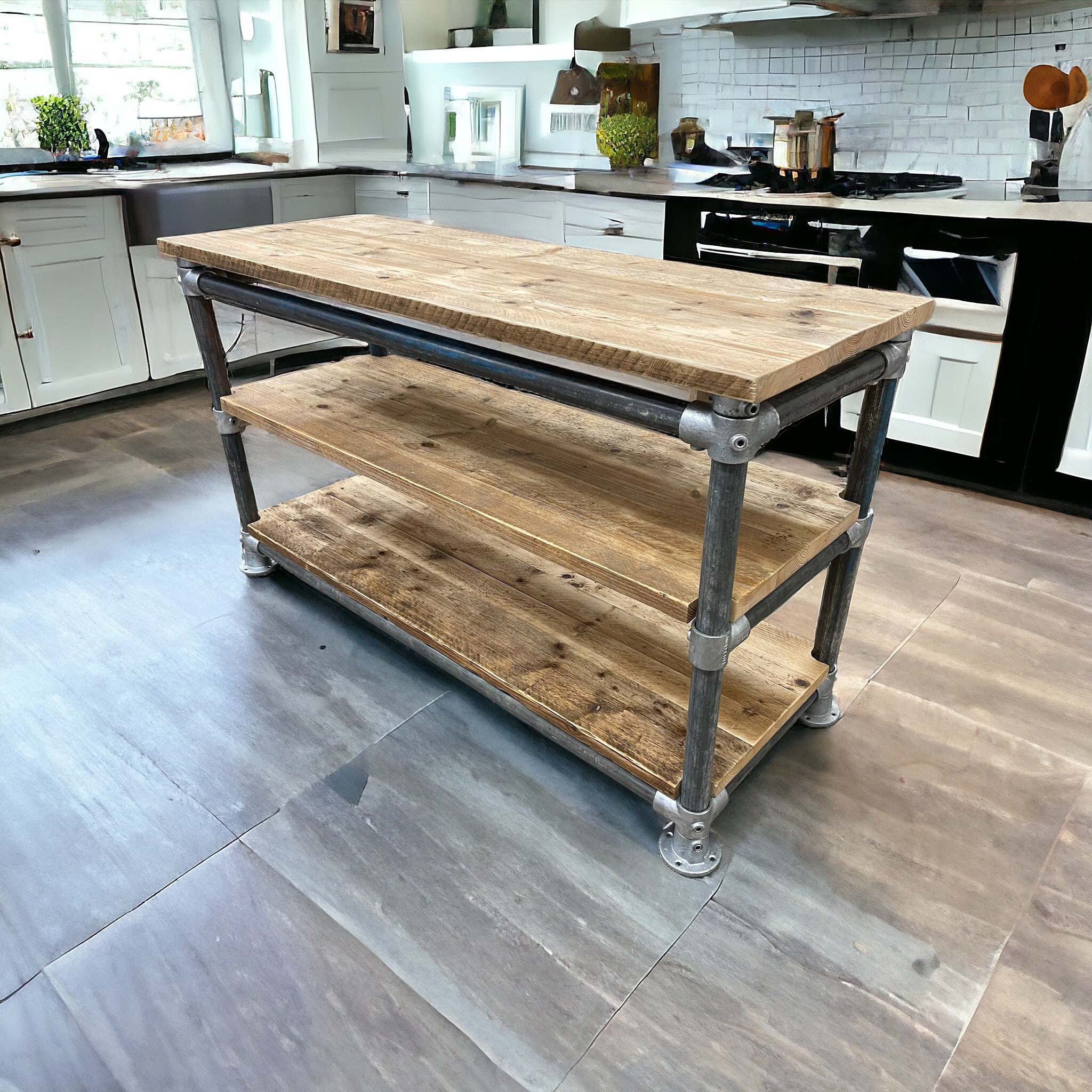 Industrial Kitchen Island Custom Made From Reclaimed Scaffold Boards ...