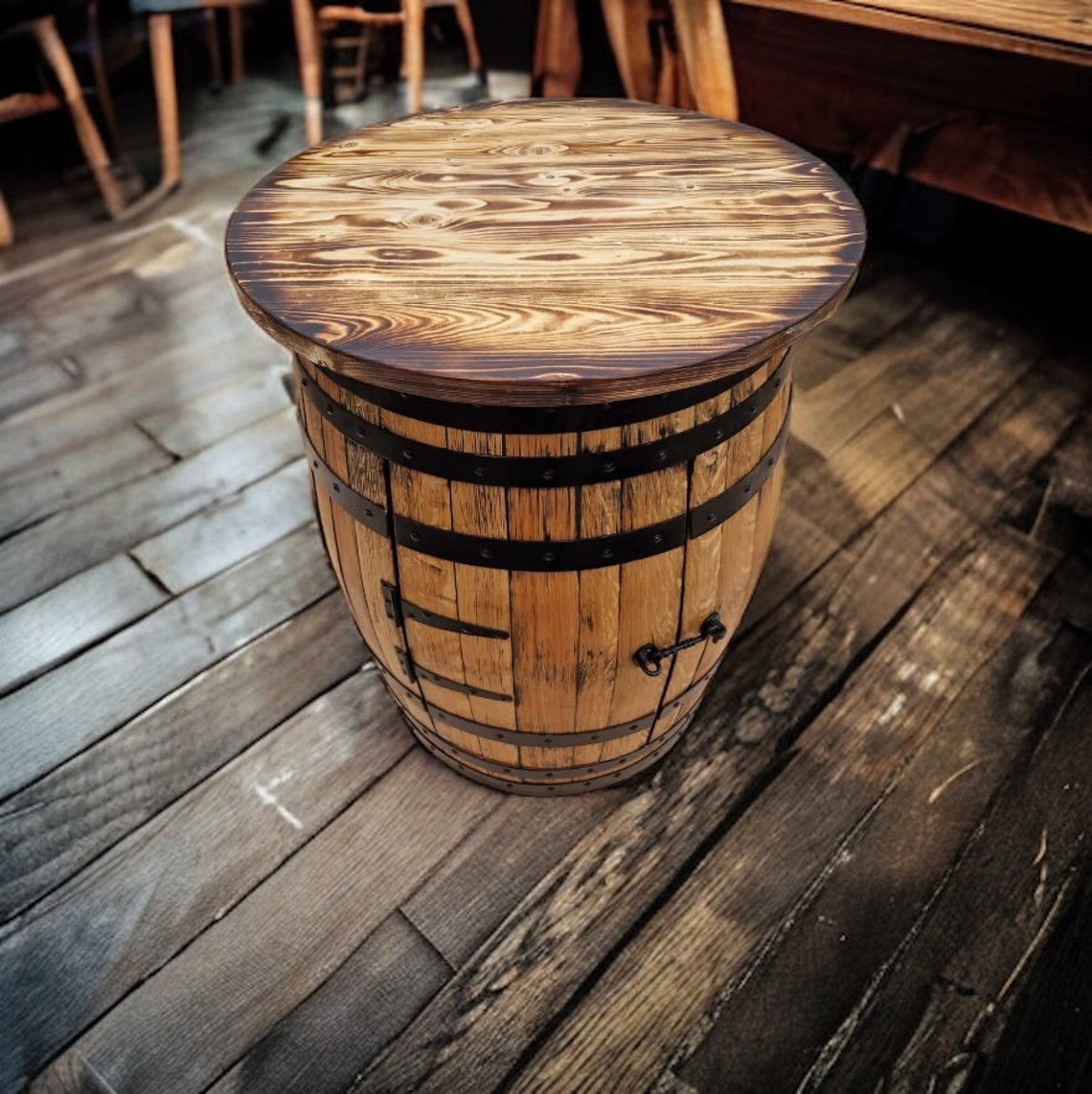 Oak Whiskey Barrel Cabinet With Tabletop, Barrel Storage Unit With Door ...