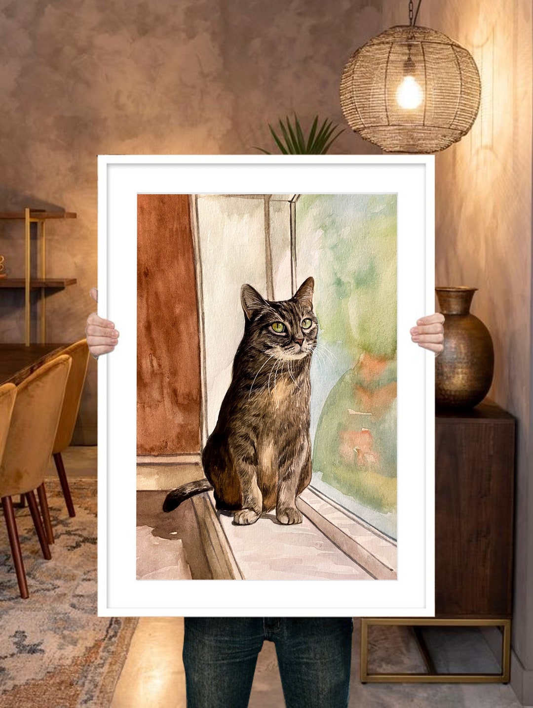 Custom Watercolor Cat Portrait: Full Body Pet Memorial Painting - Etsy