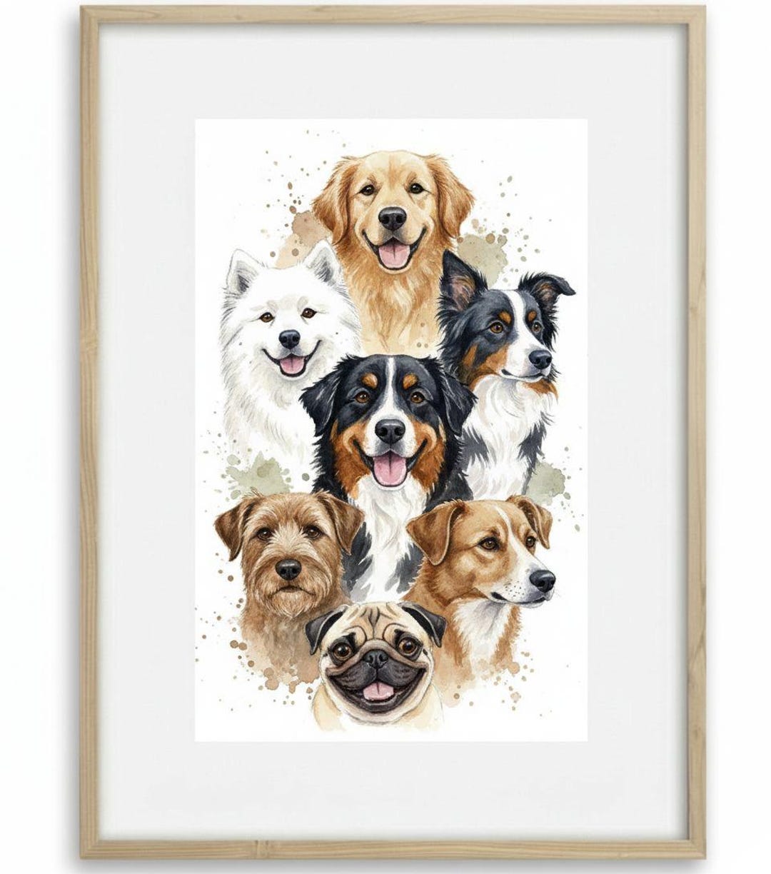 Multi Dog Portrait Watercolor: Hand Painted Seven Pet Portrait Painting ...