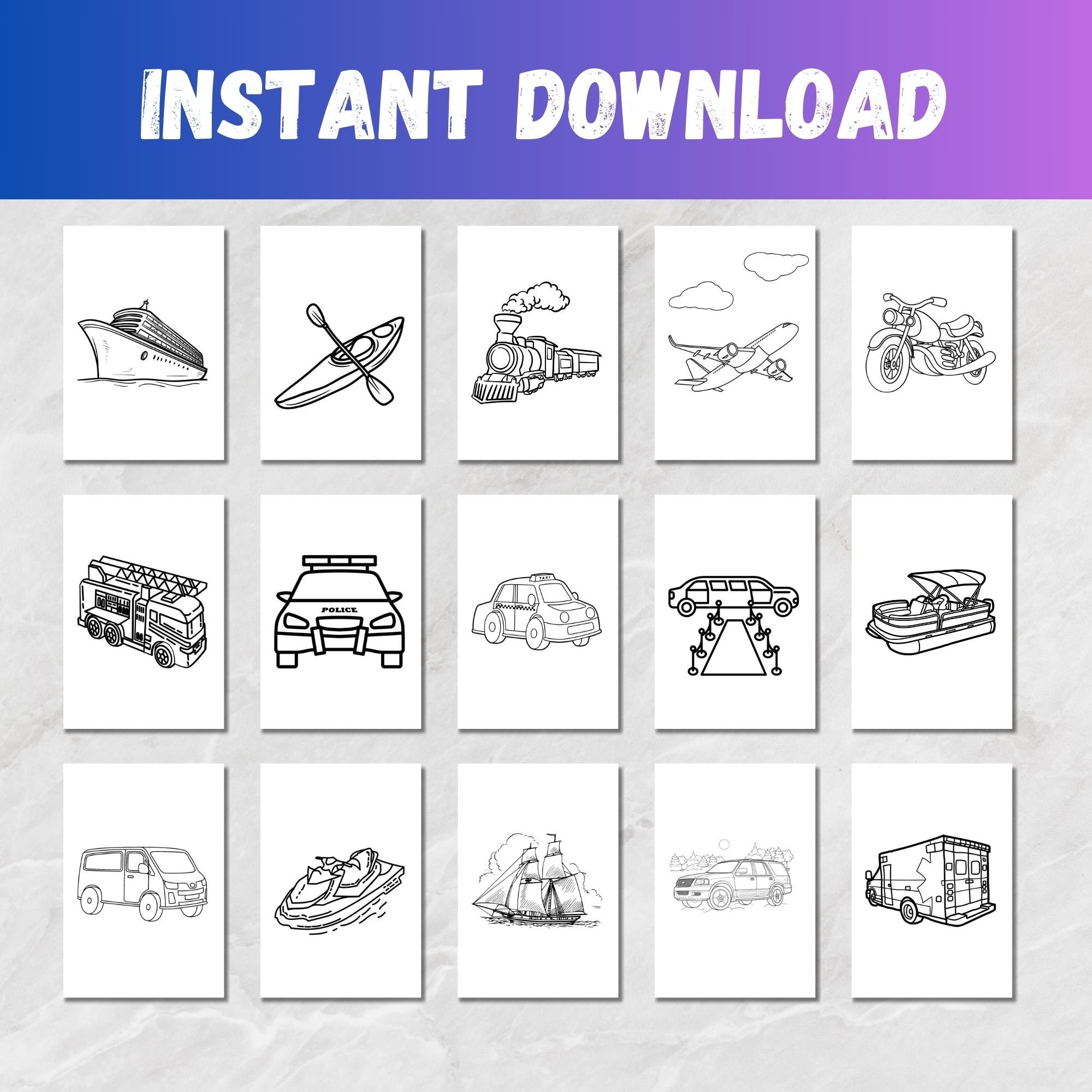 40 Types of Vehicles Easy Coloring Pages for Kids Toddlers Coloring ...
