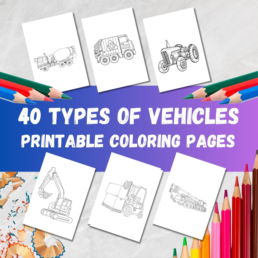 40 Types of Vehicles Easy Coloring Pages for Kids Toddlers Coloring ...