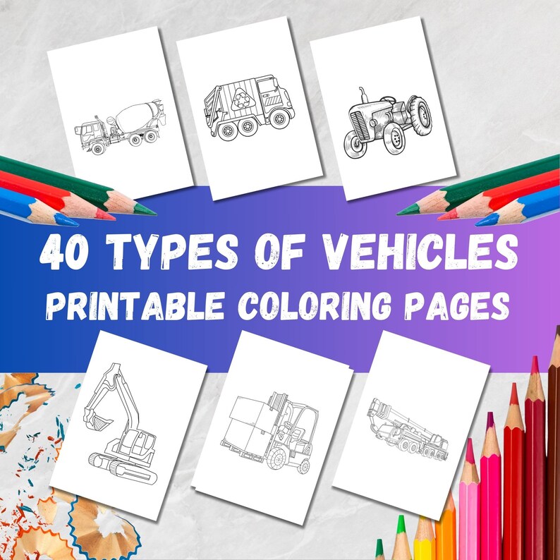 40 Types of Vehicles Easy Coloring Pages for Kids Toddlers Coloring ...