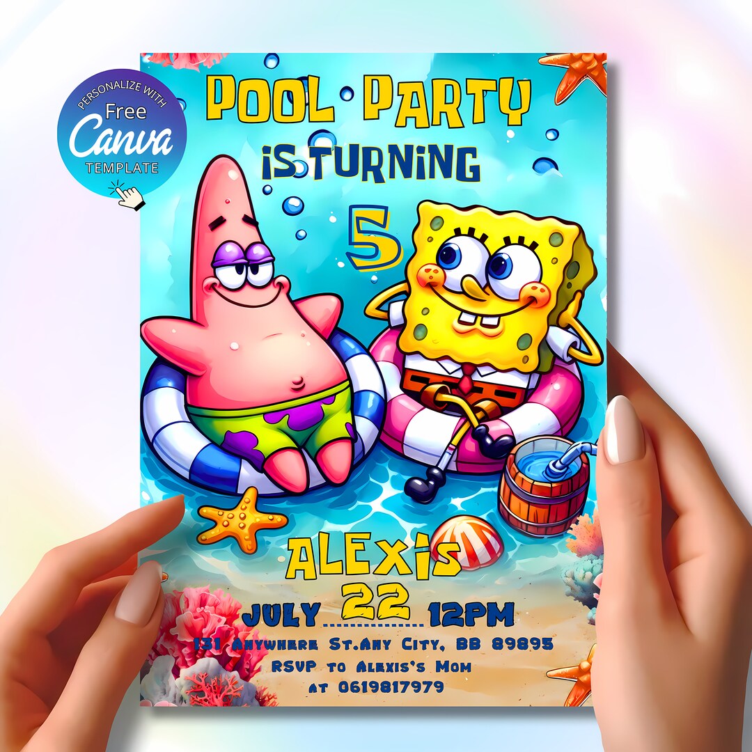 Pool Party Spongebob Birthday Invitation: Spongebob Beach-themed ...