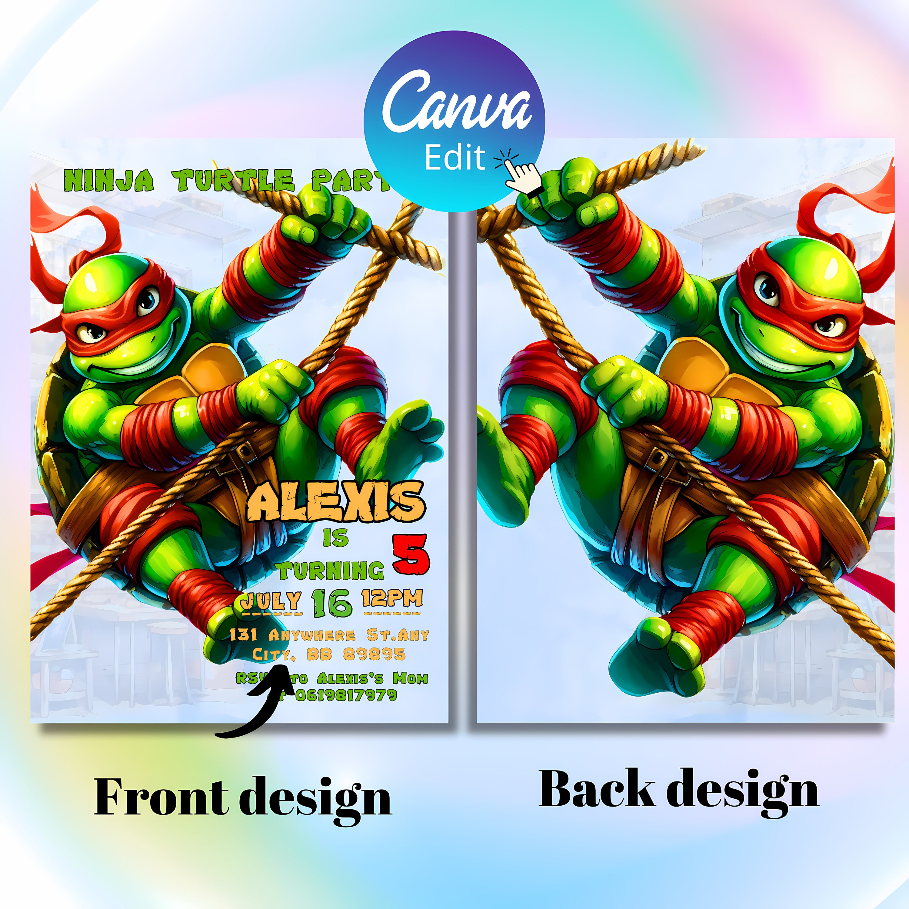 Ninja Turtles Birthday Invitation Raphael Ninja Turtle Birthday Invitation Printable Template ...