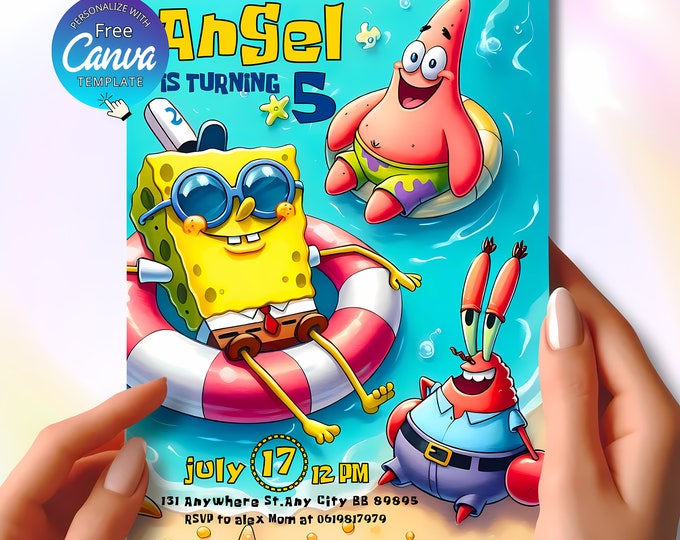 Spongebob Squarepants Invitation, Spongebob Squarepants Birthday Invite ...