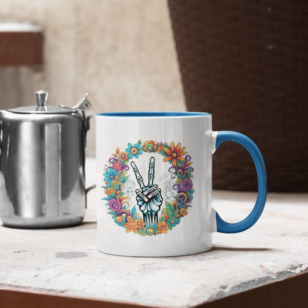 Floral Hand Skull Mug Custom Handle & Rim Goth-skull Skull Mug Gothic ...