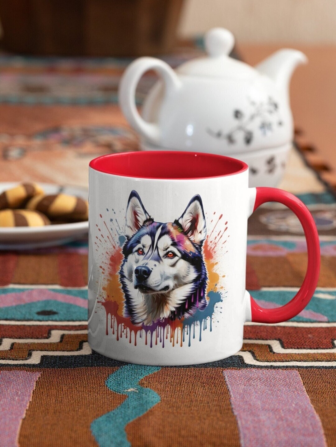 Vibrant Wolf Mug Customizable Rim & Handle Wolf Mug Coffee Mugs Mugs ...
