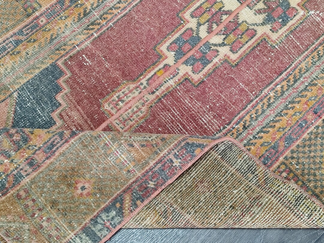 3x7 Red Orange Blue Vintage Rug, 3x7 Turkish Rug, Oushak Kitchen ...