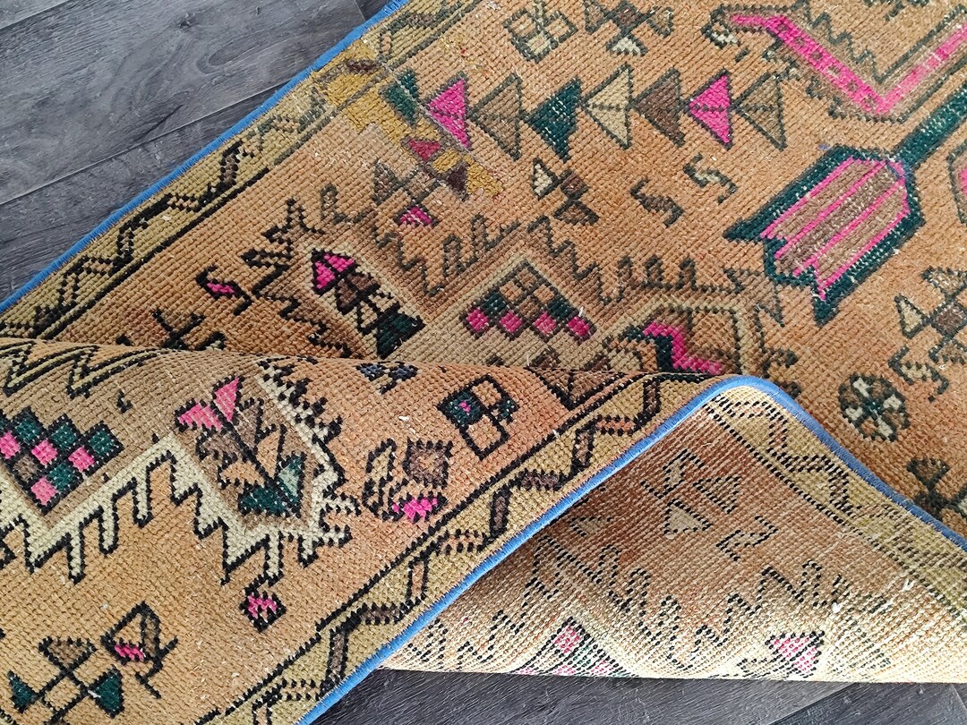 3x11 Pink Brown Blue Green Persian Rug, 3x11 Vintage Rug, Persian ...